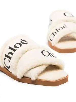 Chloé Woody Logo-tape Flat Sandals - White