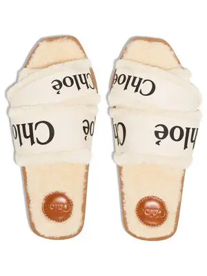 Chloé Woody Logo-tape Flat Sandals - White