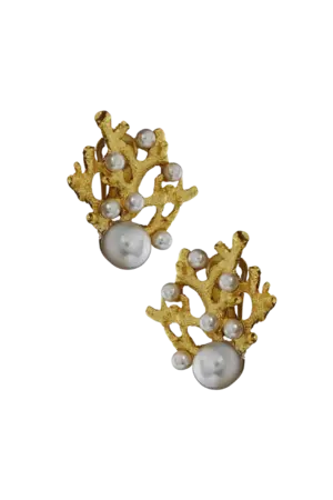 KENNETH JAY LANE Plated Branch Faux Pearl Clip On Earrings