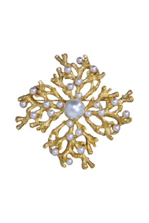 KENNETH JAY LANE Satin & Pearls Branch Pin - Gold