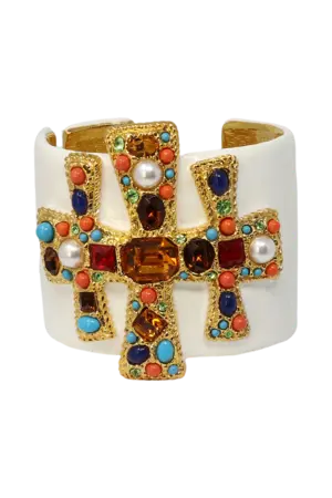 KENNETH JAY LANE Kenneth Jay Lane Enamel Gemstone Cuff - White
