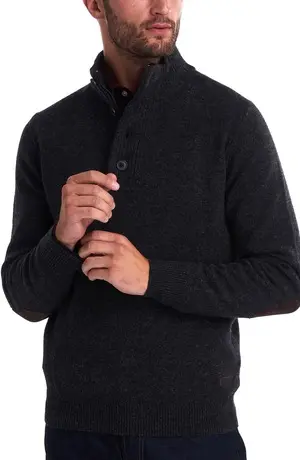 Barbour Patch Wool Quarter Zip Pullover - Charcoal