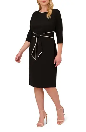 Adrianna Papell Crepe Sheath Dress - Black/ivory