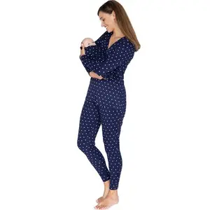 ANGEL MATERNITY Polka Dot Maternity/nursing Pajamas & Baby Pouch Set - Navy