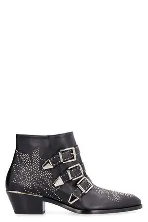 Chloé Susan Studded Leather Ankle Boots Nero/argento