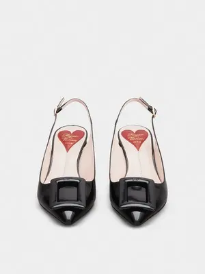 ROGER VIVIER Virgule Slingback Pumps In Patent Leather - Black