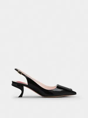 ROGER VIVIER Virgule Slingback Pumps In Patent Leather - Black