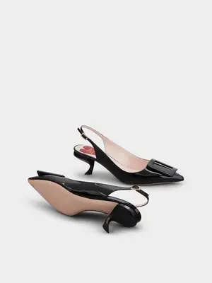 ROGER VIVIER Virgule Slingback Pumps In Patent Leather - Black