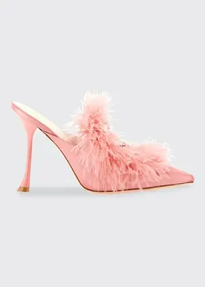 ROGER VIVIER 100mm Pointed-Toe Mules With Feathers - Nude
