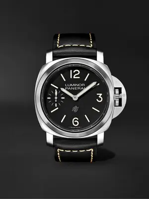 Panerai Luminor Logo Hand-wound 44mm Stainless Steel And Leather Watch - Black