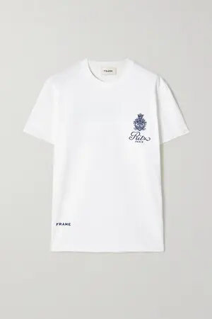 FRAME Ritz Paris Embroidered Cotton-jersey T-shirt