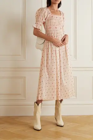 DÔEN Net Sustain Eclipse Embroidered Organic Cotton-voile Dress