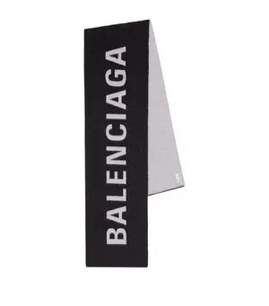 Balenciaga Wool Logo Scarf - Black | Editorialist
