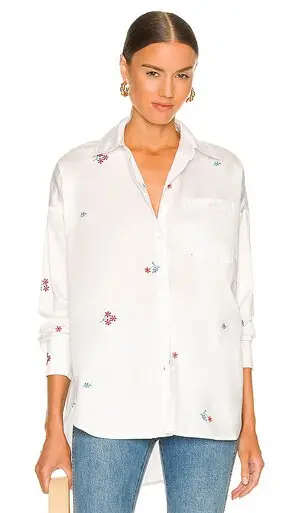 Something Navy Embroidered Button Up Top