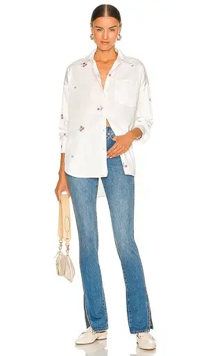 Something Navy Embroidered Button Up Top