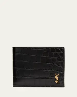 Saint Laurent Croc-embossed Bi-fold Wallet - Nero