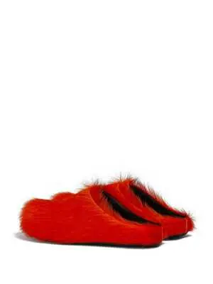 Marni Long Hair Calfskin Fussbett Sabots - Orange