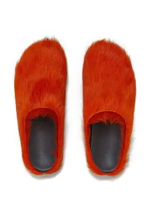 Marni Long Hair Calfskin Fussbett Sabots - Orange
