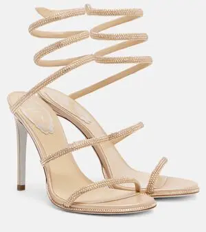 Rene Caovilla Cleo Embellished Leather Sandals Beige