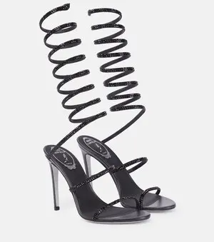 Rene Caovilla Cleo Embellished Leather Sandals - Black