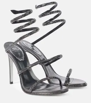 Rene Caovilla Cleo Embellished Leather Sandals Grey