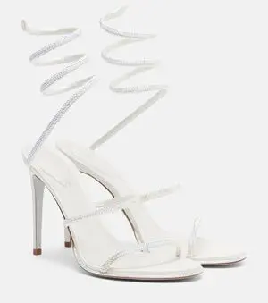 Rene Caovilla Cleo Embellished Leather Sandals White