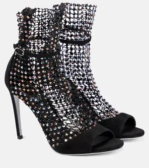 Rene Caovilla Galaxia Embellished Suede Sandals - Black