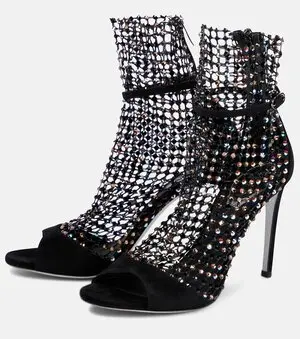 Rene Caovilla Galaxia Embellished Suede Sandals - Black