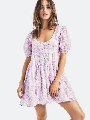 LoveShackFancy Runa Babydoll Dress - Purple Iris