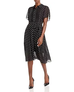 Nanette Lepore Polka Dot Flutter Sleeve Pintuck Dress Comparable Value $128  In Black - 30% Off | Editorialist