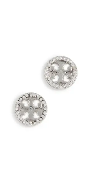 Tory Burch Icon Pavé Circle Stud Earrings - Tory Silver/crystal