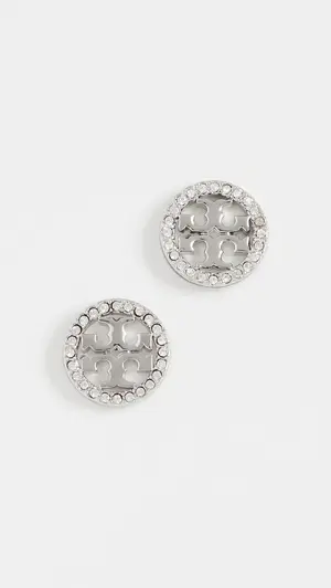 Tory Burch Icon Pavé Circle Stud Earrings - Tory Silver/crystal