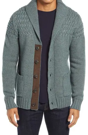SCHOTT Corduroy Elbow Patch Wool-blend Cardigan - Sage