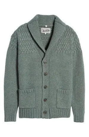SCHOTT Corduroy Elbow Patch Wool-blend Cardigan - Sage