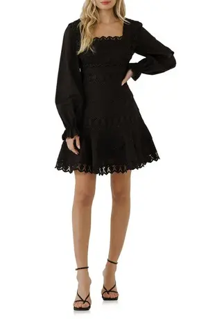 Endless Rose Lace Trim Fit-and-flare Dress - Black
