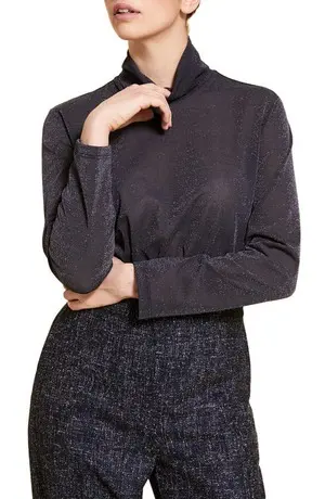 Marina Rinaldi Russia Metallic Turtleneck Jersey Top