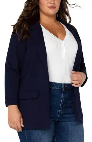 LIVERPOOL Boyfriend Ponte Knit Blazer - Cadet Blue