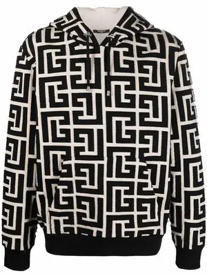 Balmain Monogram-print Hoodie - Black