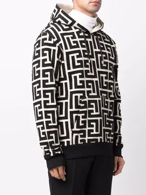 Balmain Monogram-print Hoodie - Black