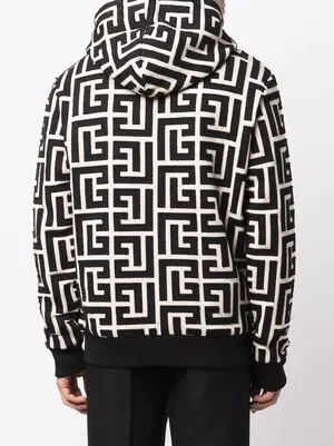 Balmain Monogram-print Hoodie - Black