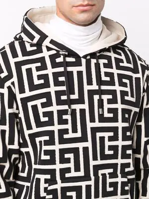 Balmain Monogram-print Hoodie - Black