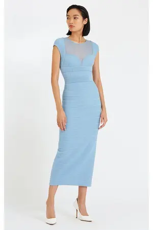 Herve Leger Textured Sheer Bustier Gown - Neutral