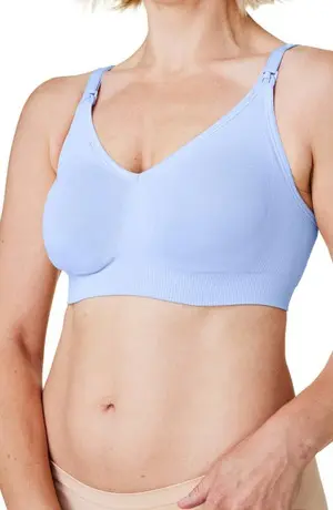 BRAVADO DESIGNS Body Silk Seamless Recycled Nylon Blend Wireless Maternity/nursing Bra Hydrangea Blue