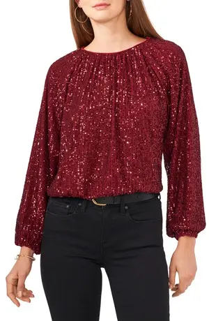 Vince Camuto Balloon Sleeve Sequin Blouse