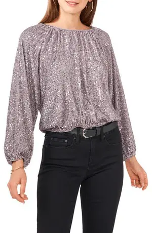 Vince Camuto VINCE CAMUTO Balloon Sleeve Sequin Blouse Granite