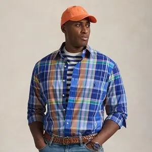 Ralph Lauren Plaid Stretch Poplin Shirt Blue Orange Multi