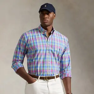 Ralph Lauren Plaid Stretch Poplin Shirt Blue Pink Multi
