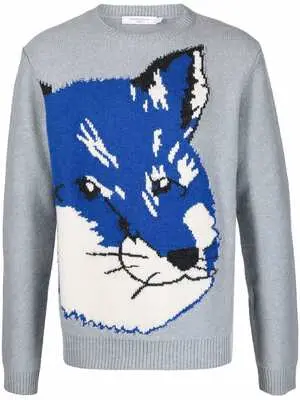 Maison Kitsuné Fox Head-jacquard Lambswool Jumper