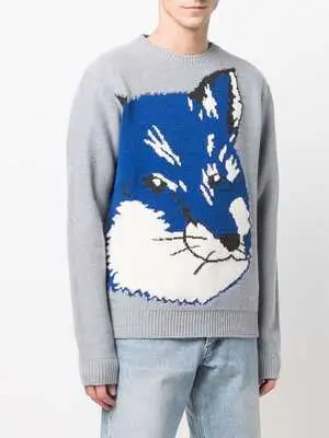 Maison Kitsuné Fox Head-jacquard Lambswool Jumper