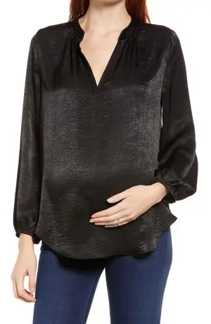 MATERNAL AMERICA Mandarin Collar Maternity Blouse
